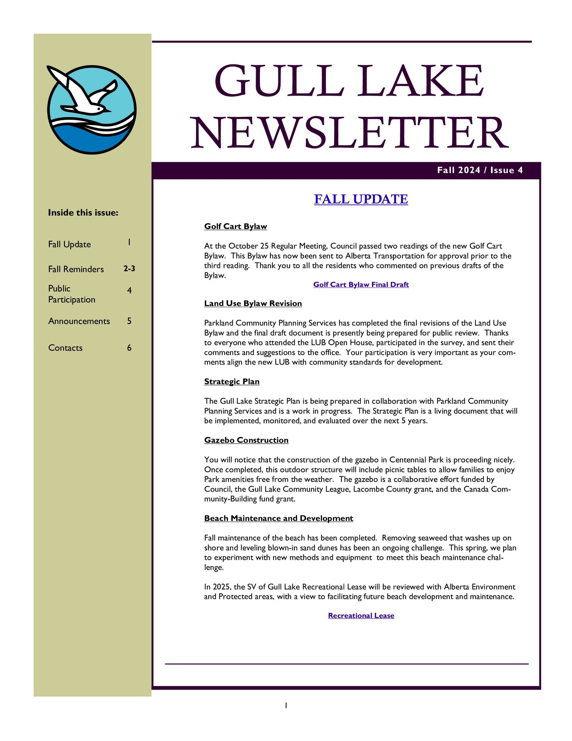 Fall 2024 Newsletter :: Summer Village of Gull Lake